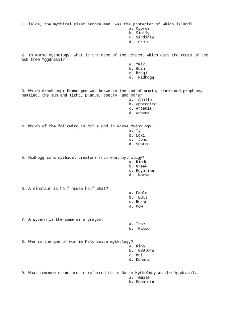 WGS294 Answer Key 4 | PDF | Norse Mythology | Greek Mythology