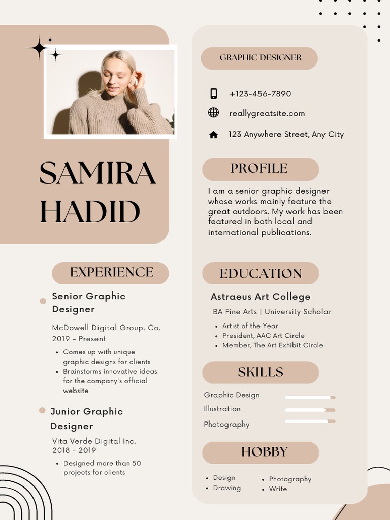 Brown and Cream Minimalist Graphic Designer CV Resume | PDF