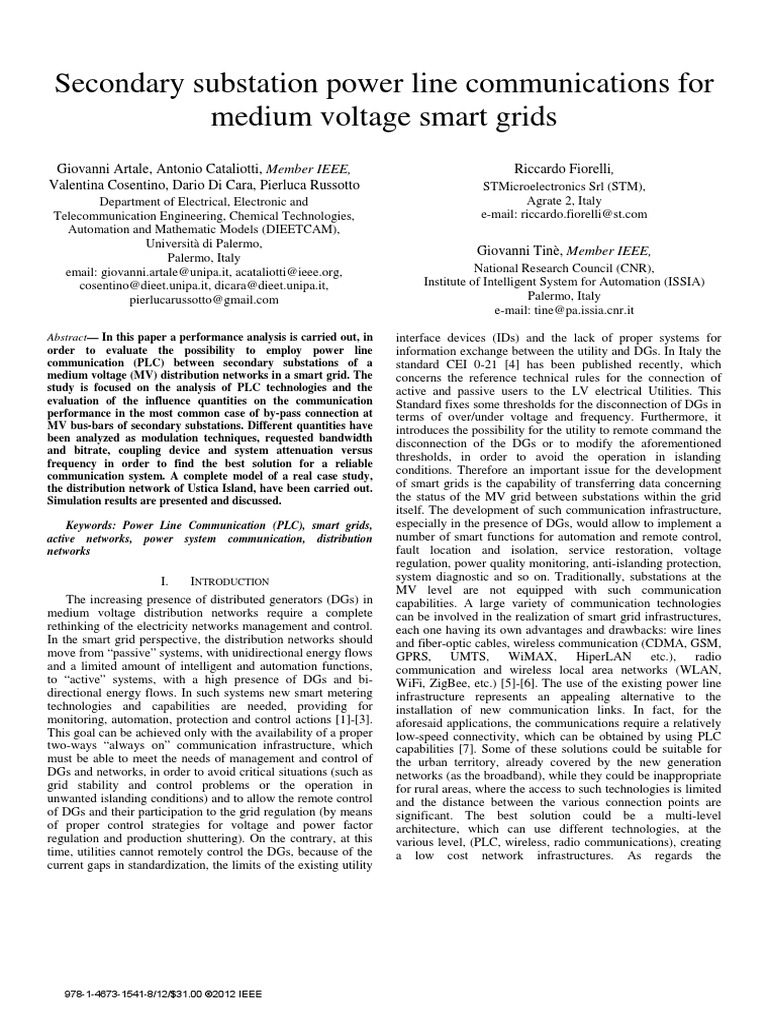 Secondary Substation Power Line Communications For Medium Voltage Smart Grids | PDF | Capacitor ...