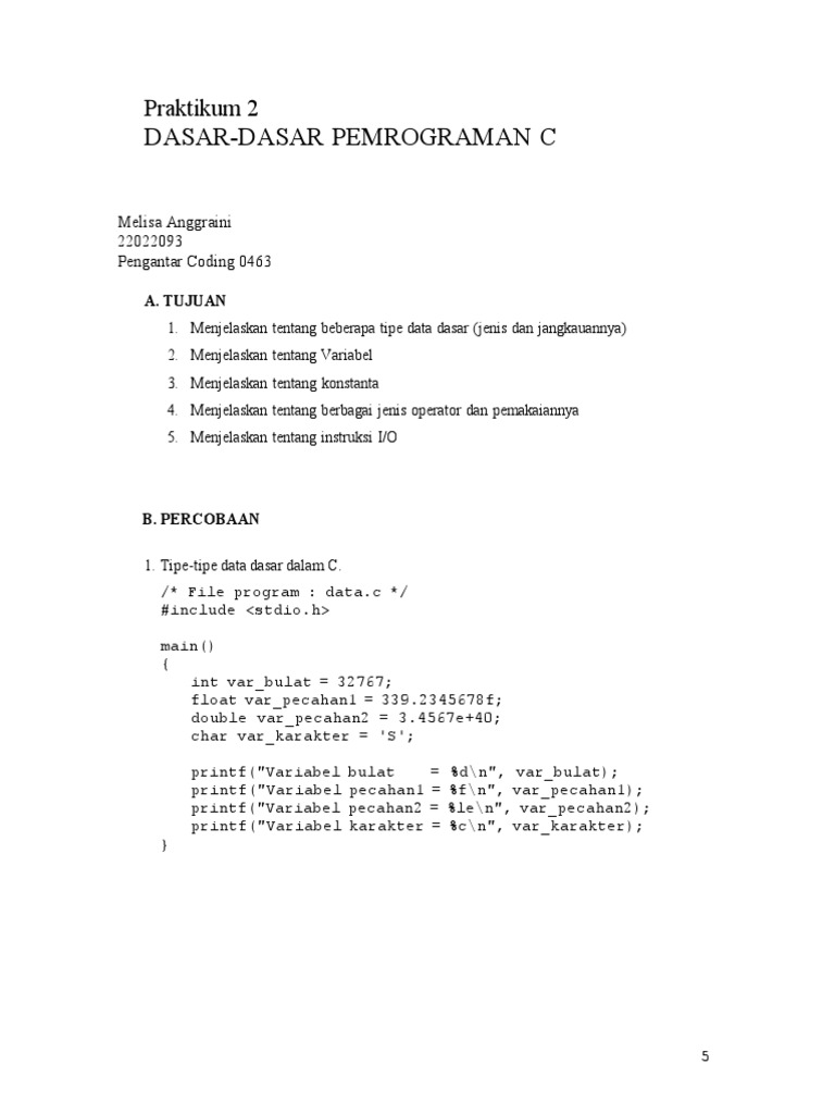 Prakt - 2 Dasar Pemrograman - MelisaAnggraini | PDF