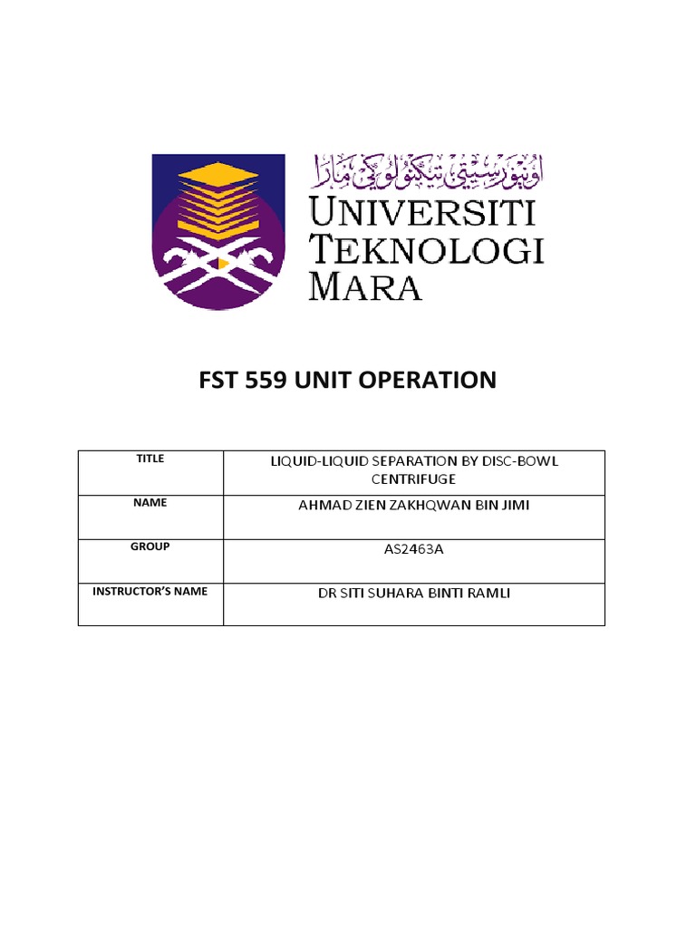 Exp 1 Liquid-Liquid Separation by Disc Bowl Centrifuge | PDF ...