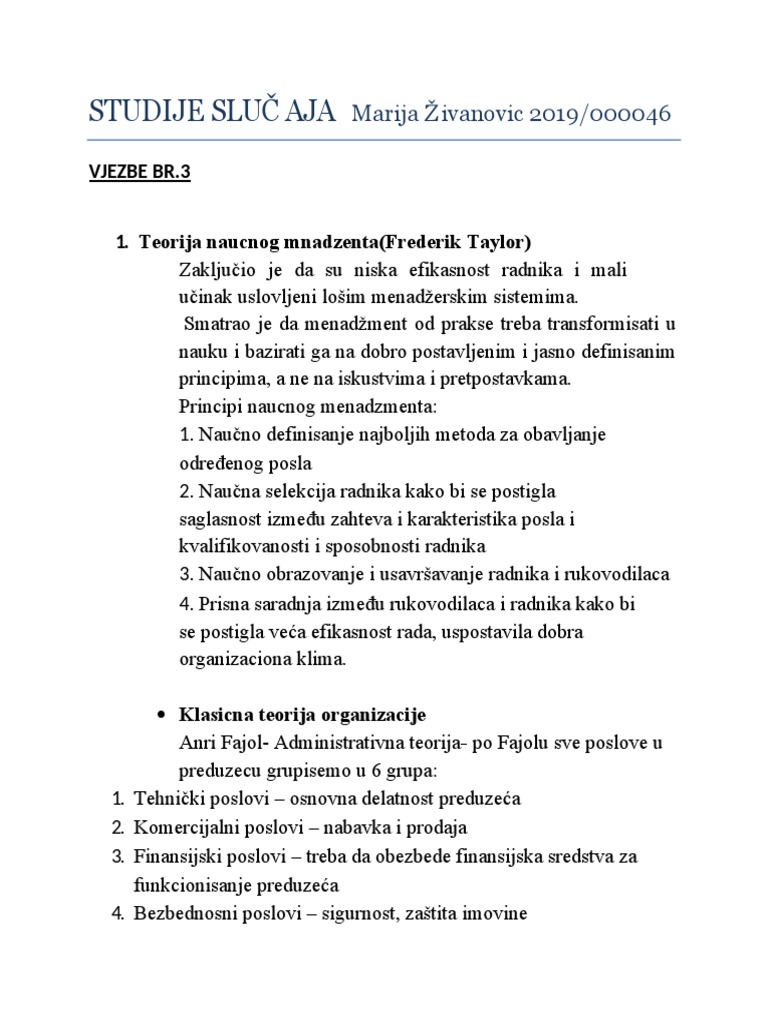 OSNOVI ORGNIZACIJE Studije Slucaja | PDF