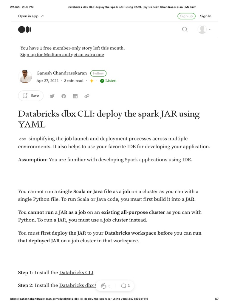 Databricks DBX CLI - Deploy The Spark JAR Using YAML - by Ganesh Chandrasekaran - Medium | PDF ...