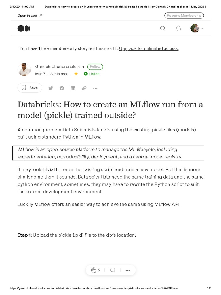 Databricks - How To Create An MLflow Run From A Model (Pickle) Trained ...