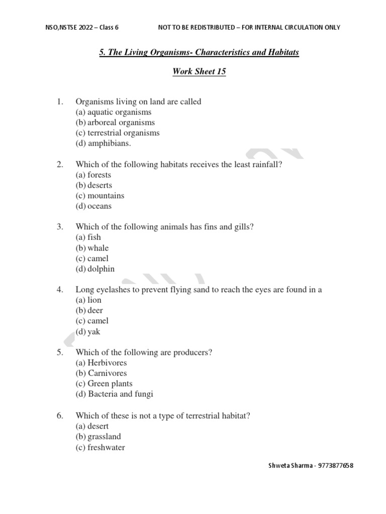 The Living Organisms-Characteristics and Habitats Work Sheet 15 | PDF ...