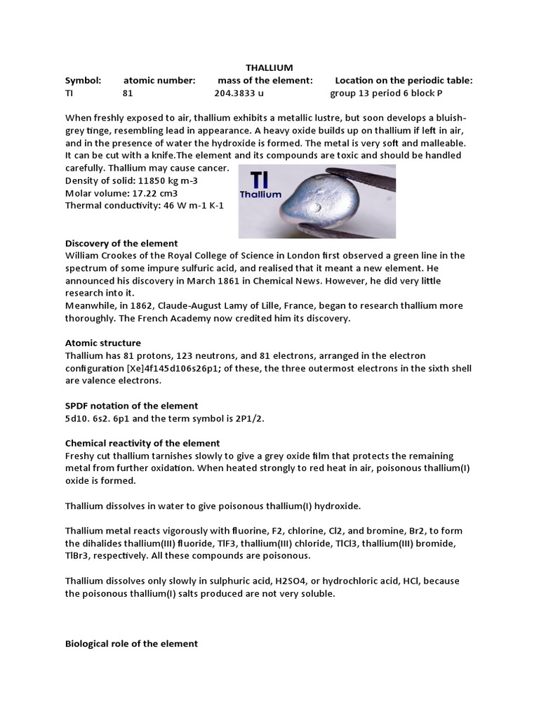 Thallium: Discovery, Properties, and Uses | PDF | Chlorine | Chemical ...