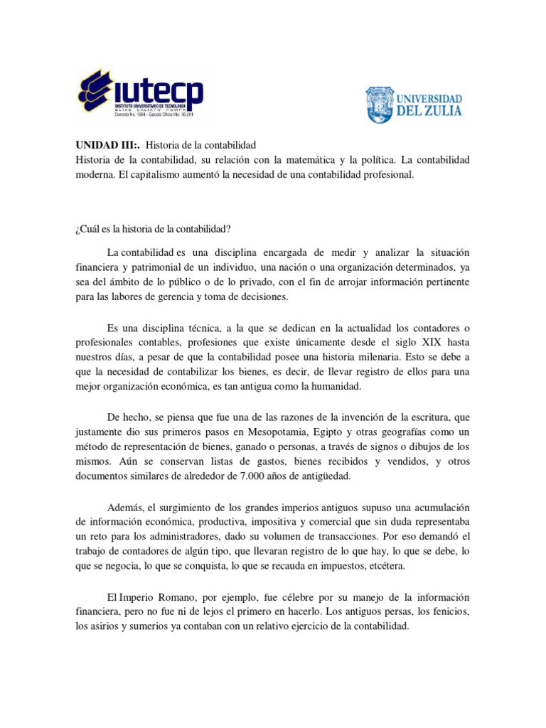 Historia de La Contabilidad. Edad Antigua, Media, Moderna ...