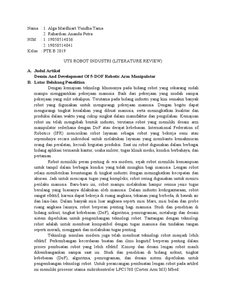 UTS Robot Industri - Review Jurnal | PDF