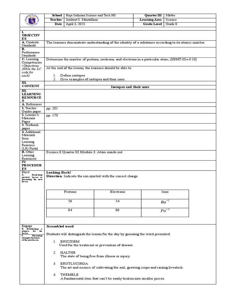 Lesson Plan Isotopes Day 7 | PDF | Isotope | Neutron
