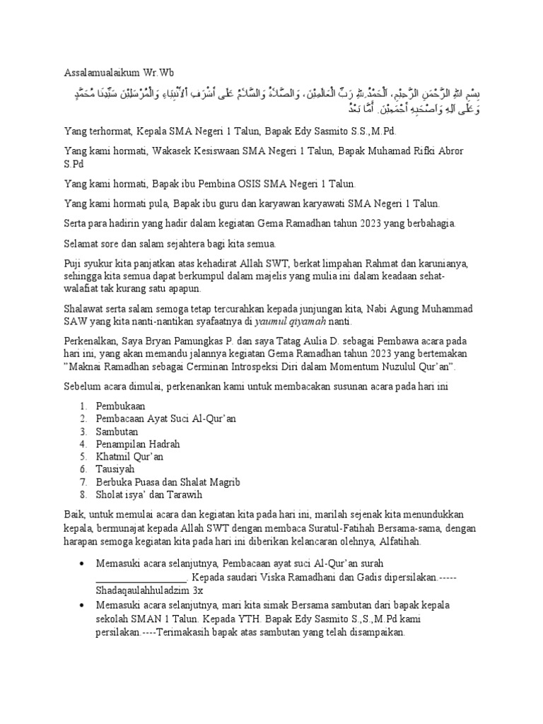 Teks MC Gema Ramadhan 2023 | PDF | Agama & Spiritualitas