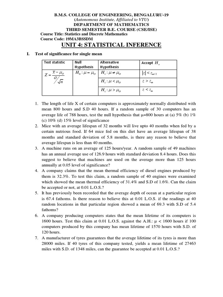 UNIT 4-STATISTICAL INFERENCE BM | PDF | Statistical Hypothesis Testing ...