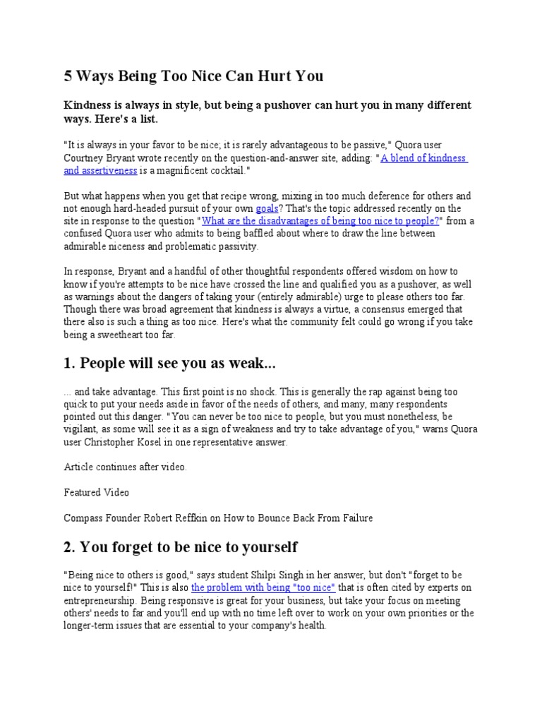 Being Too Nice | PDF