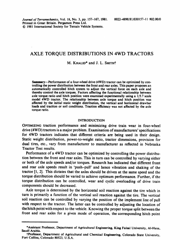 Axle Torque Distributions in 4wd Tractors | PDF | Tractor | Four Wheel ...