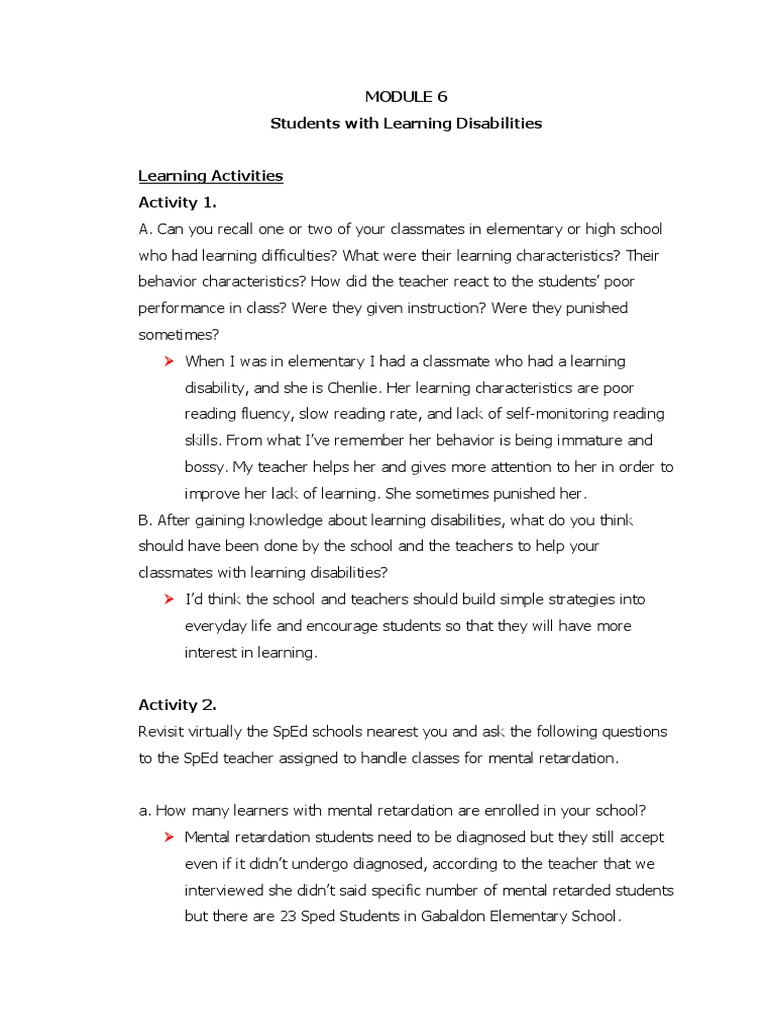 Module 6 | PDF | Intellectual Disability | Learning Disability