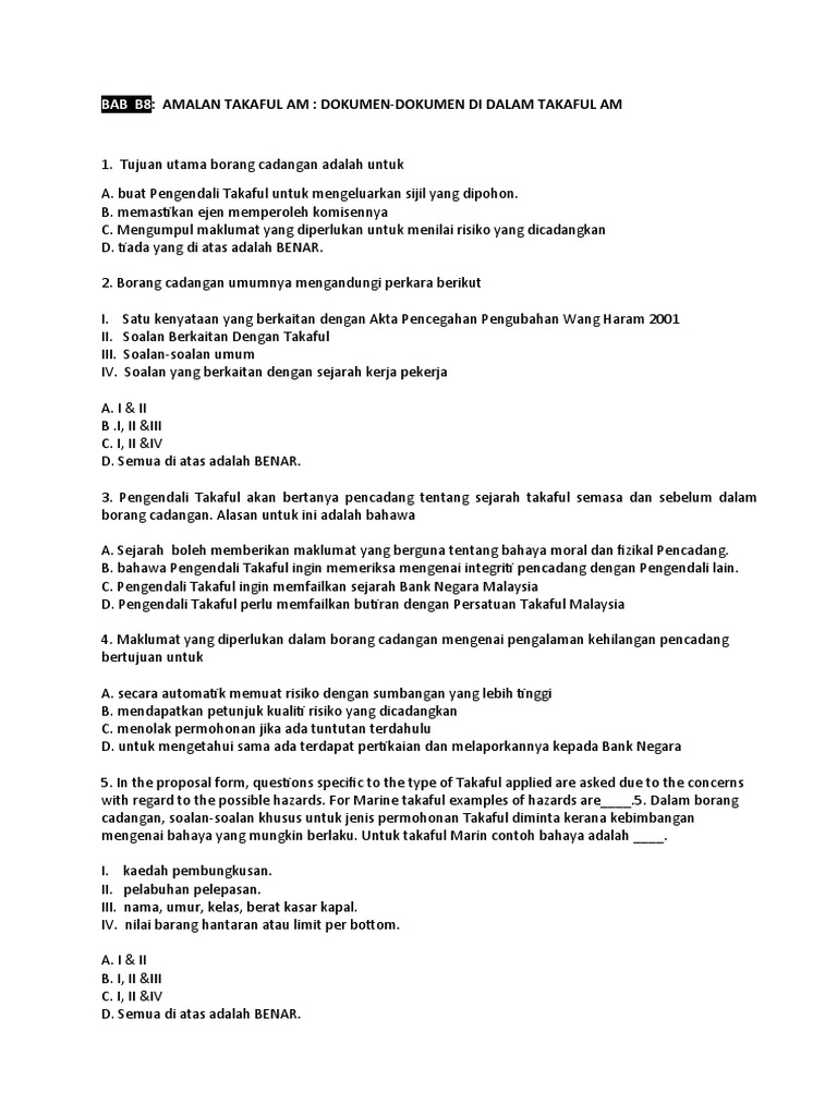 Amalan Takaful Am: Dokumen-Dokumen Di Dalam Takaful Am: Bab B8 | PDF