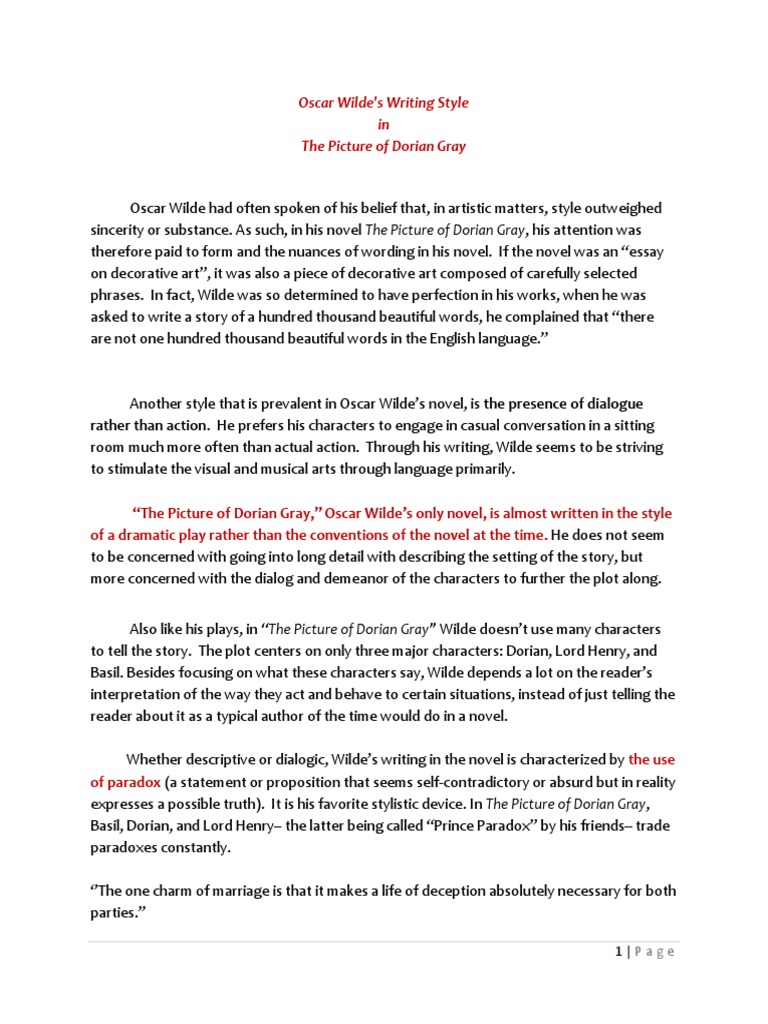 Oscar Wilde's Unique Writing Style | PDF | Oscar Wilde | Narration