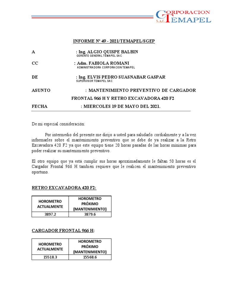 Informe de Mantenimiento Preventivo | PDF