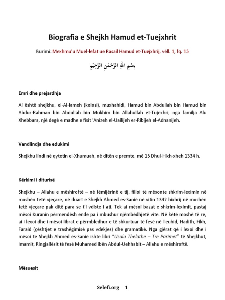 Biografia e Shejkh Hamud Et-Tuejxhrit | PDF