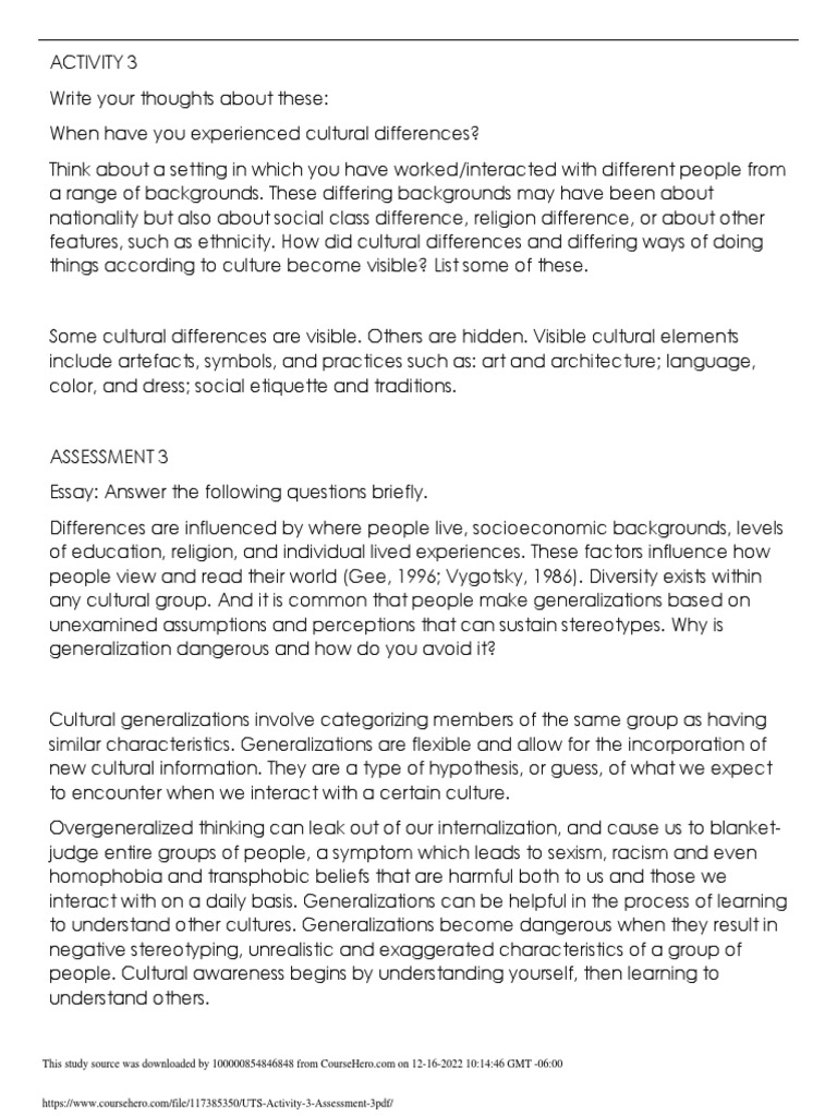 UTS Activity 3 Assessment 3 PDF | PDF | Stereotypes | Thought