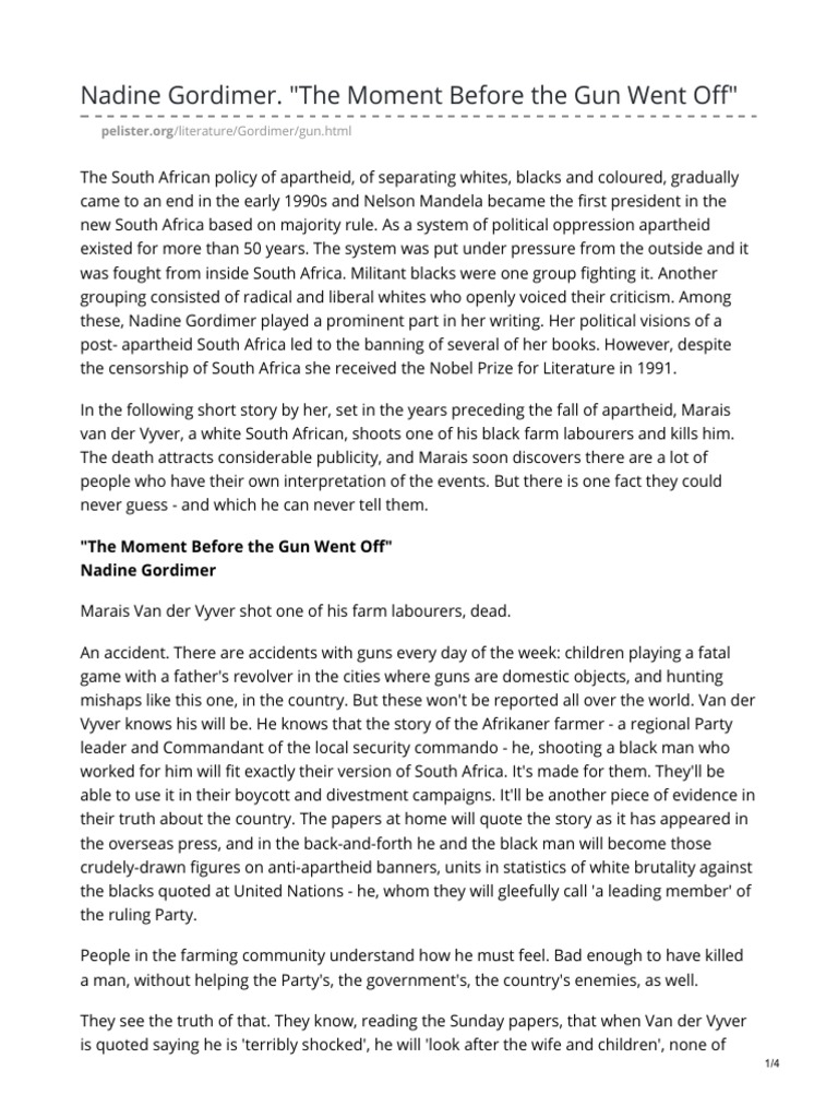 The Moment Before The Gun Went Off Gordimer Nadine | PDF | Apartheid ...