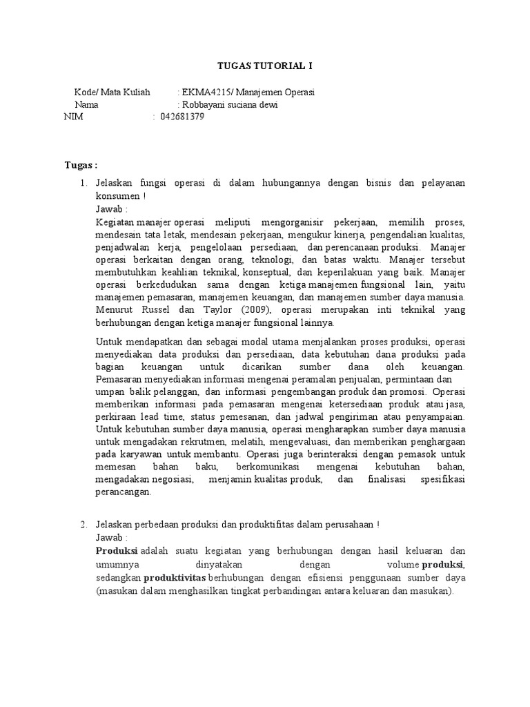 TT1 - Manajemen Operasi | PDF