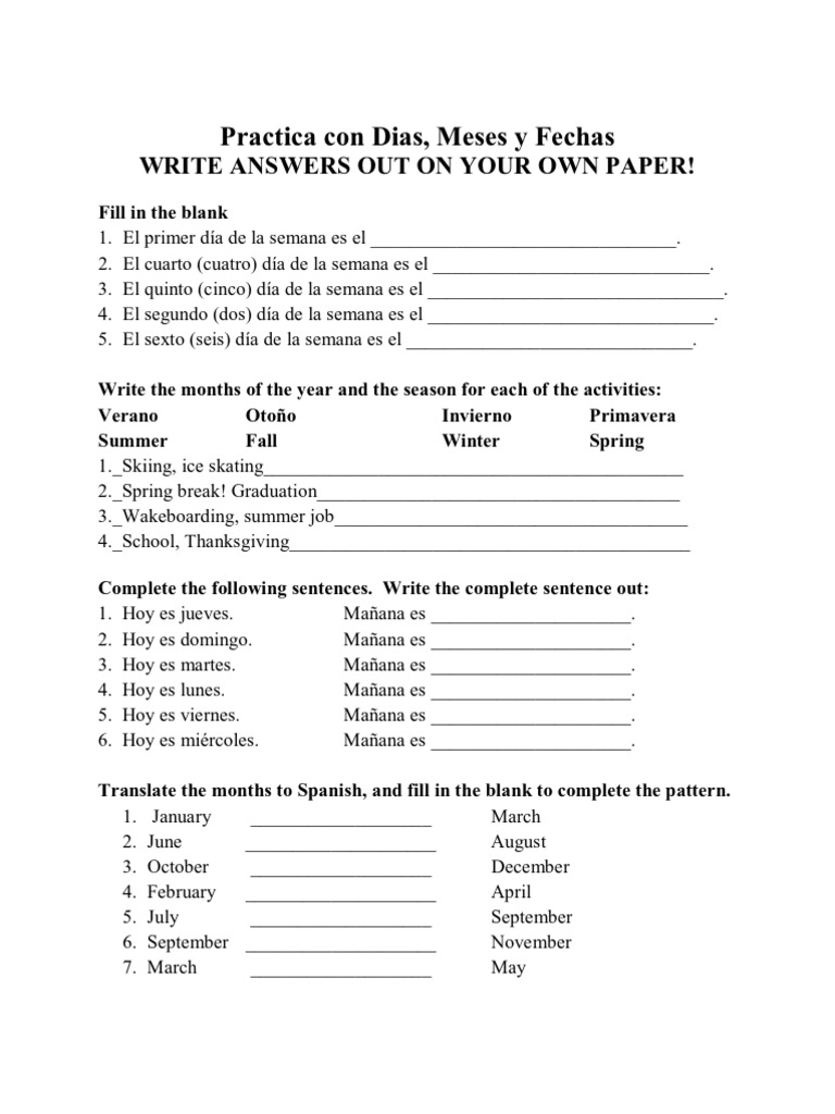 Las Fechas Practice Worksheet | PDF
