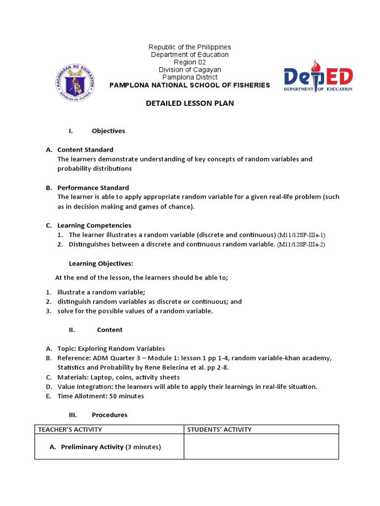 Detailed Lesson Plan: I. Objectives A. Content Standard | PDF