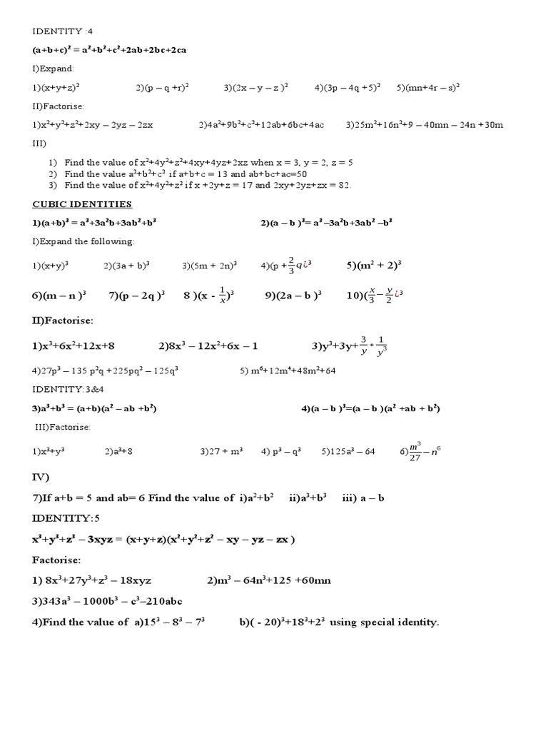 SQ - Identities and Cubic Identities | PDF