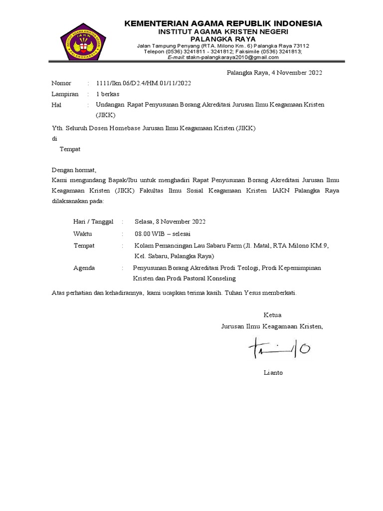 Undangan Rapat JIKK | PDF