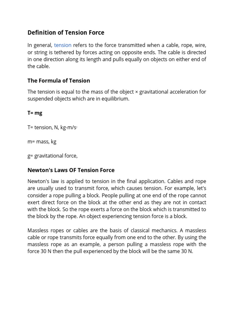 Definition of Tension Force | PDF | Friction | Force