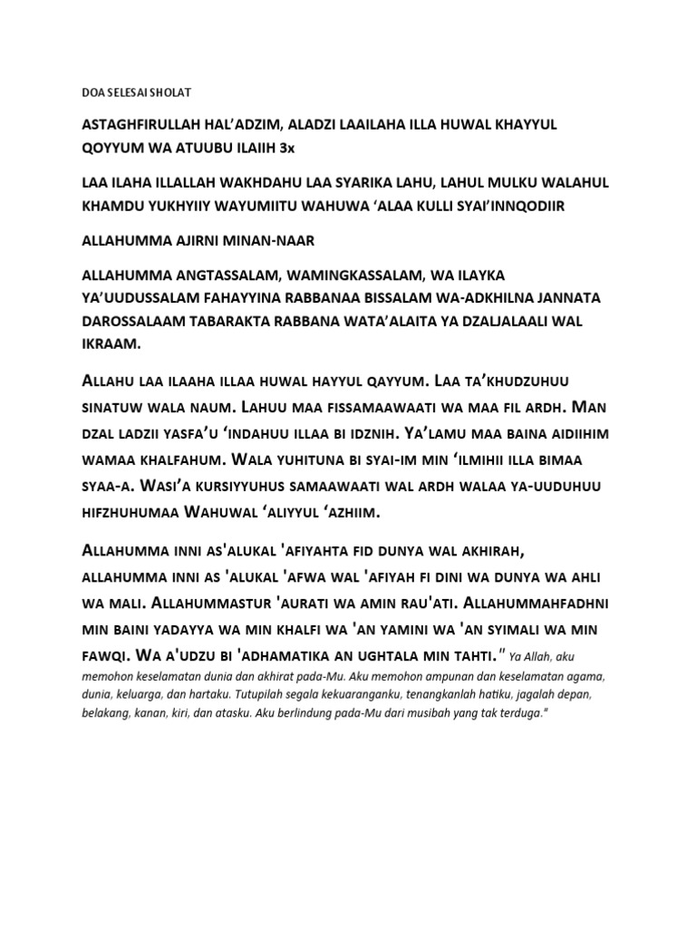 Doa Selesai Sholat | PDF