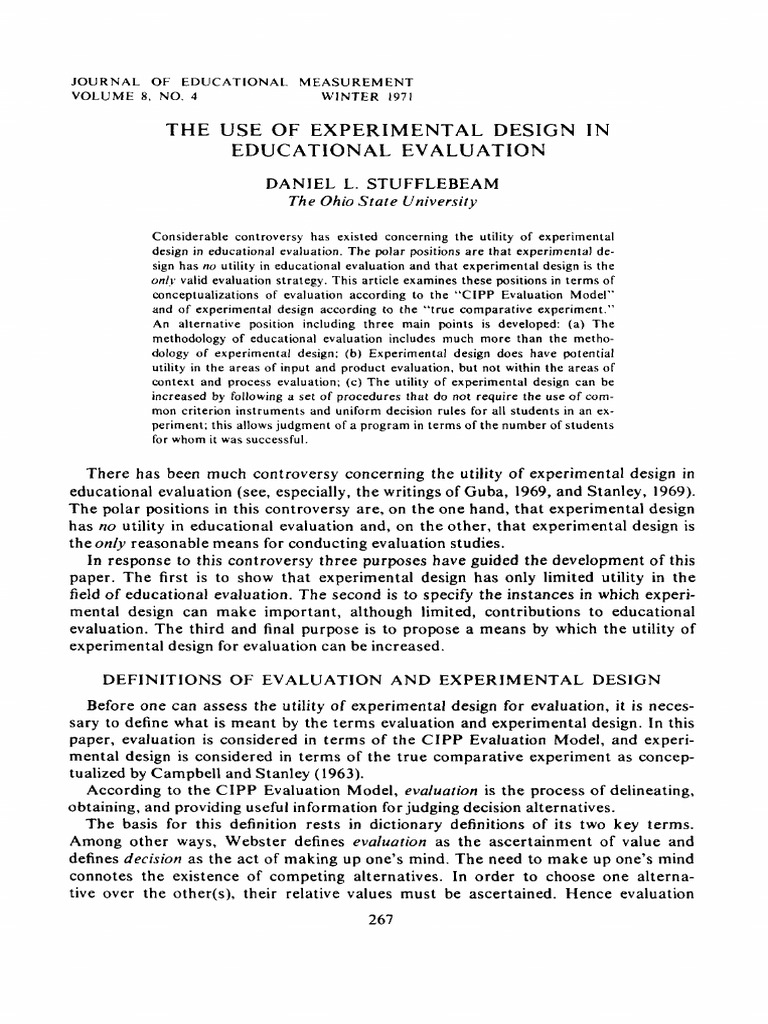 The Use of Experimental Design in Educational Evaluation Daniel L. Stufflebeam | PDF ...