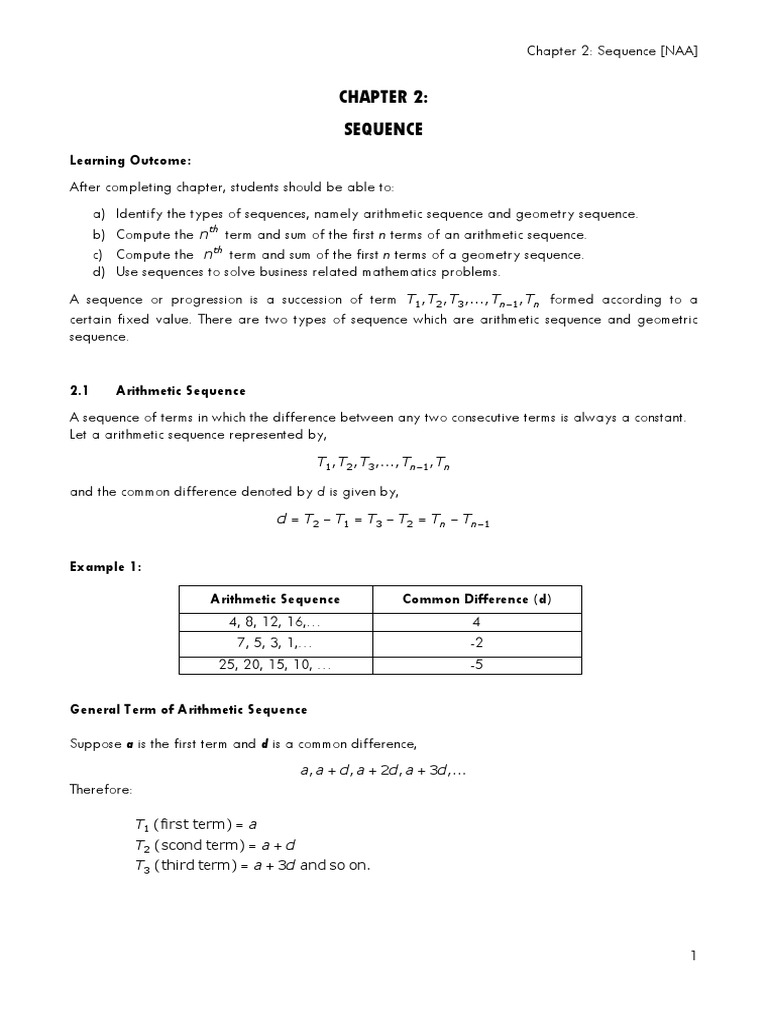 Chapter 2 Sequence Pdf Arithmetic Sequence 