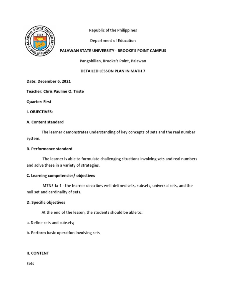 Detailed Lesson Plan - Triste BSED MATH 3 | PDF | Ellipsis | Set ... Detailed Lesson Plan - Triste BSED MATH 3 | PDF | Ellipsis | Set ...