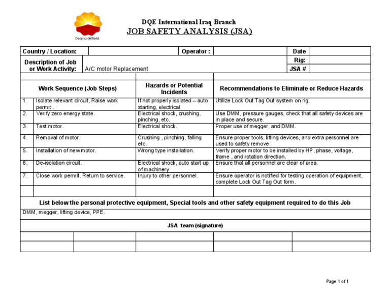 A.C Motor Replacement Template) | PDF | Personal Protective Equipment ...