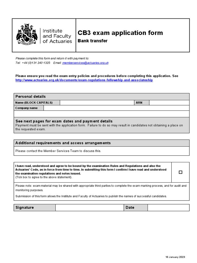 cb3 Exam Application Form | PDF | Banks | Payments
