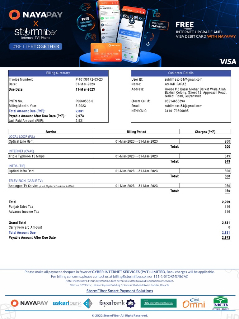 Billing Summary Customer Details: Total Amount Due (PKR) : 2,831 | PDF ...