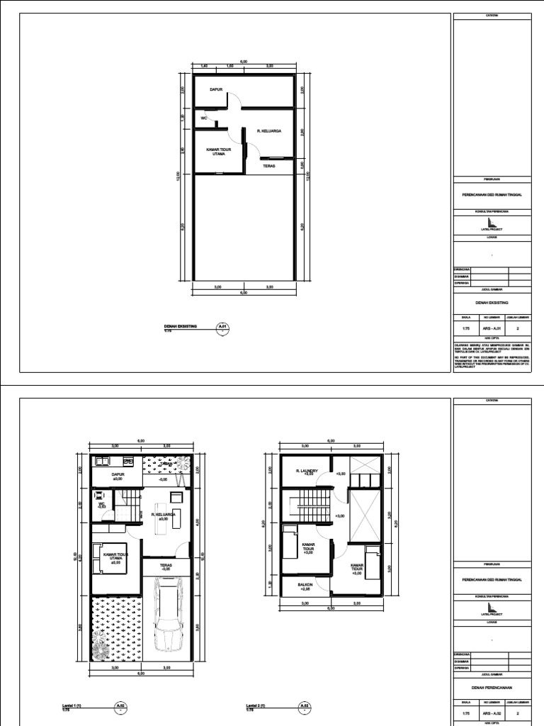A.01 - Denah Eksisting 1:75: Perencanaan Ded Rumah Tinggal | PDF