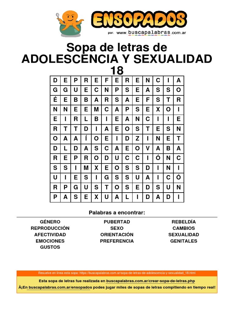 Sopa De Letras De Adolescencia Y Sexualidad 18 Pdf 