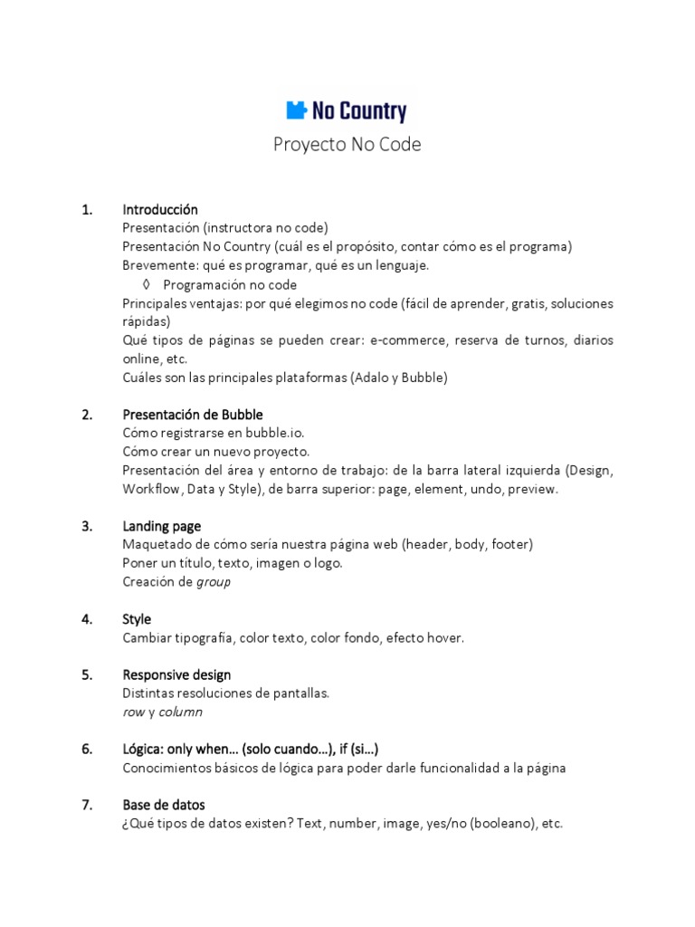 Temario Proyecto No Code | PDF | Programación de computadoras | Software