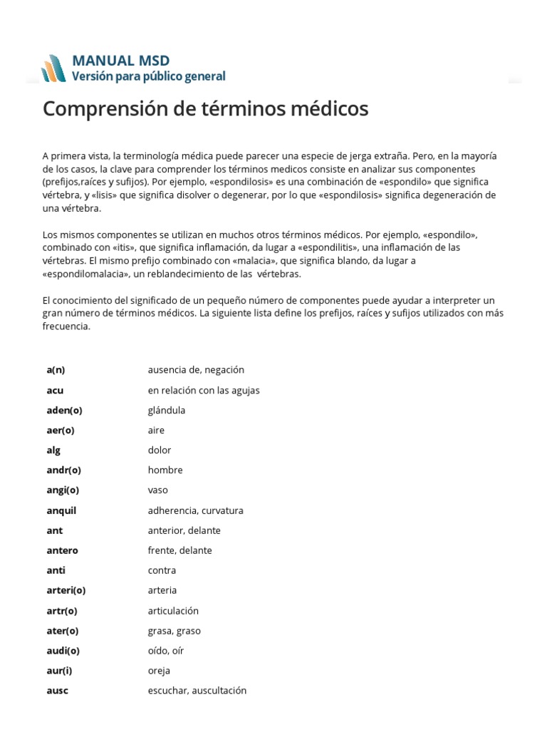 Comprensión de Términos Médicos - Manual MSD Versión para Público ...