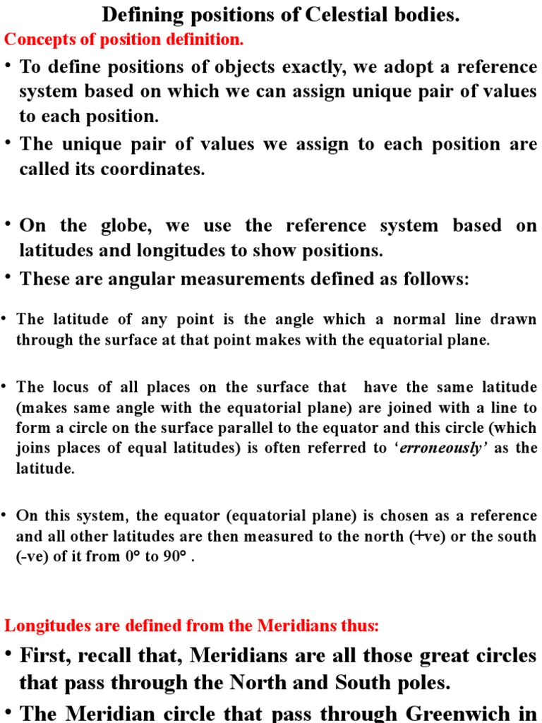 Defining Celestial Positions: A Guide to Coordinate Systems for Describing the Locations of ...