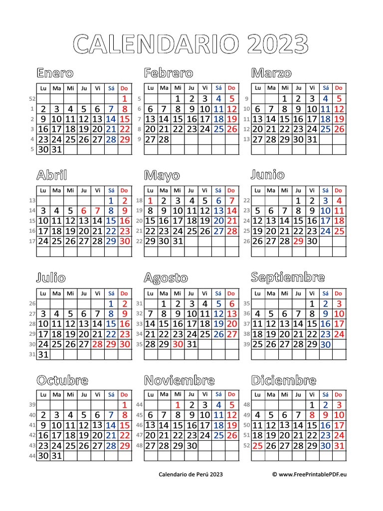 Pe 2023 Calendario Peru | PDF