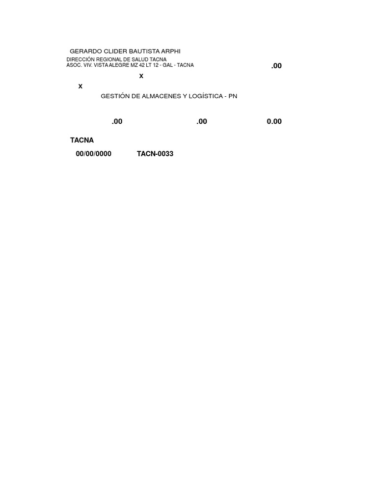 Tacna 00/00/0000 TACN-0033: Gerardo Clider Bautista Arphi | PDF