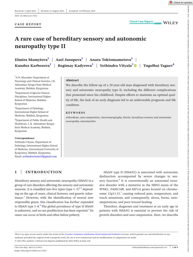A Rare Case of Hereditary Sensory and Autonomic Neuropathy Type II ...