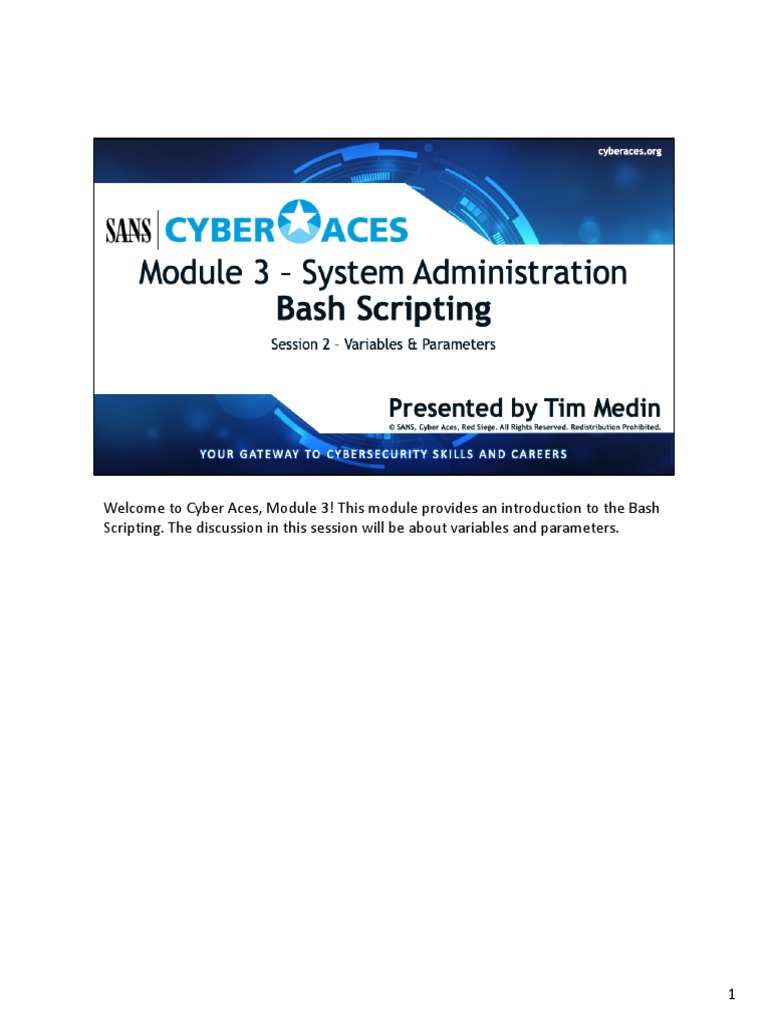 Cyberaces Module3 Bash 2 Variables Pdf Command Line Interface Shell Computing 7060