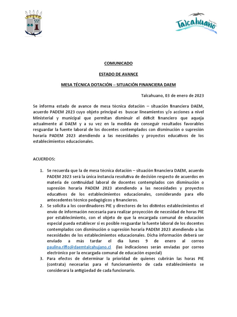 COMUNICADO 3-01-2023 | PDF | Enseñando