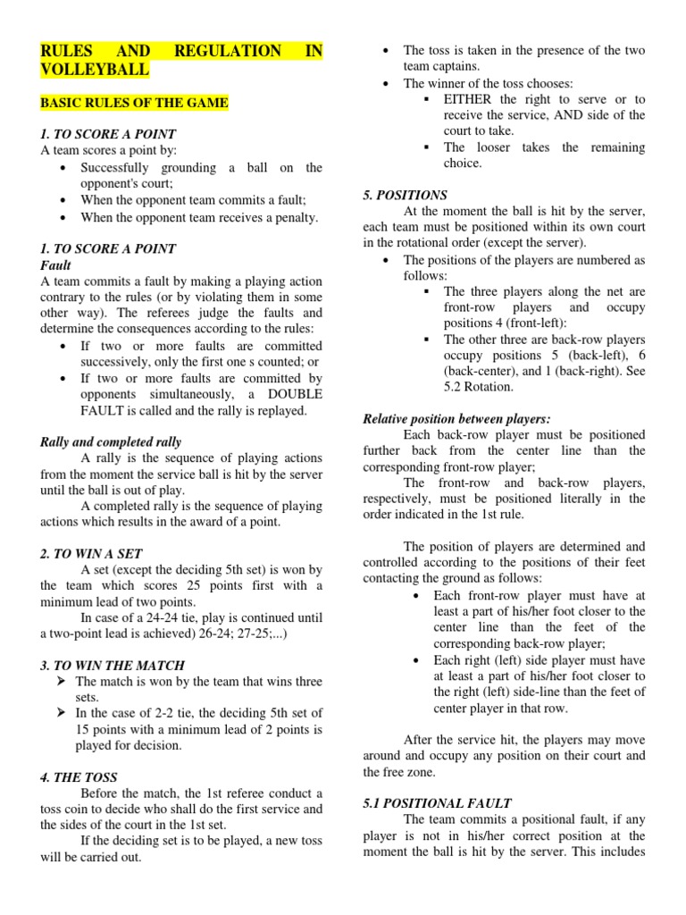 Volleyball Rules Summary | PDF | Volleyball | Team Sports