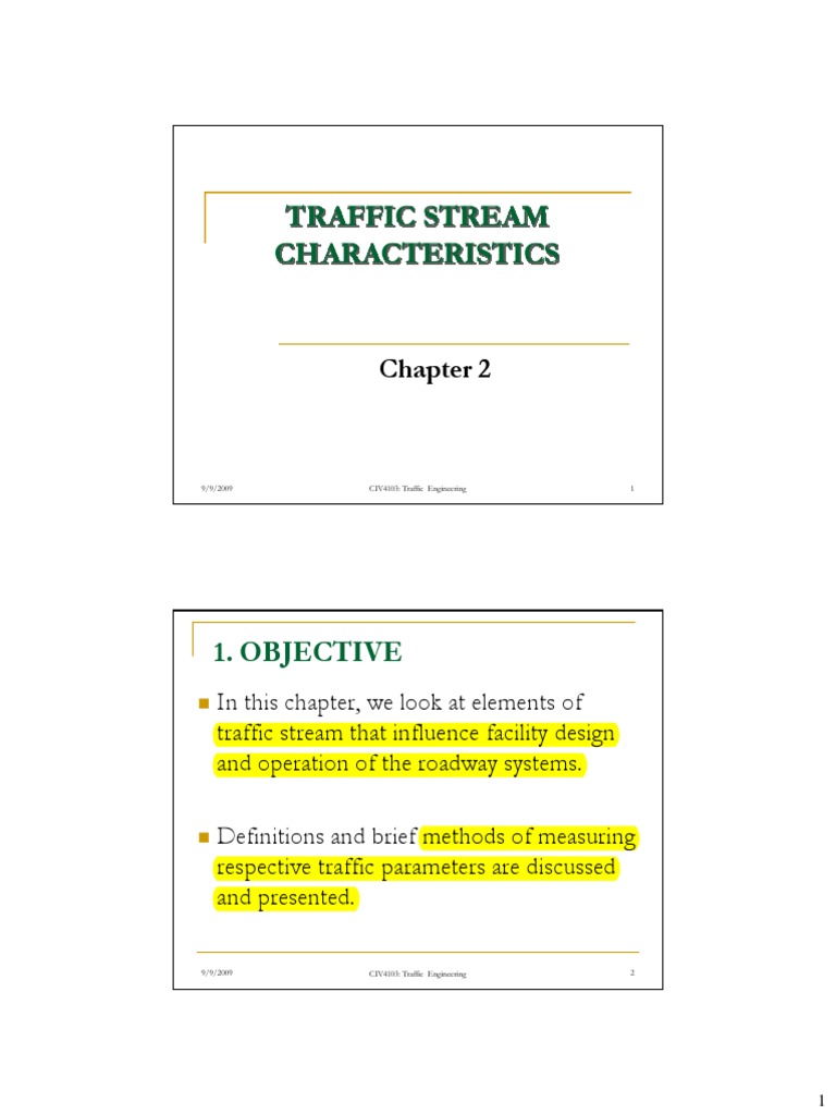 Traffic Stream Characteristics: 1. Objective | PDF | Traffic | Speed