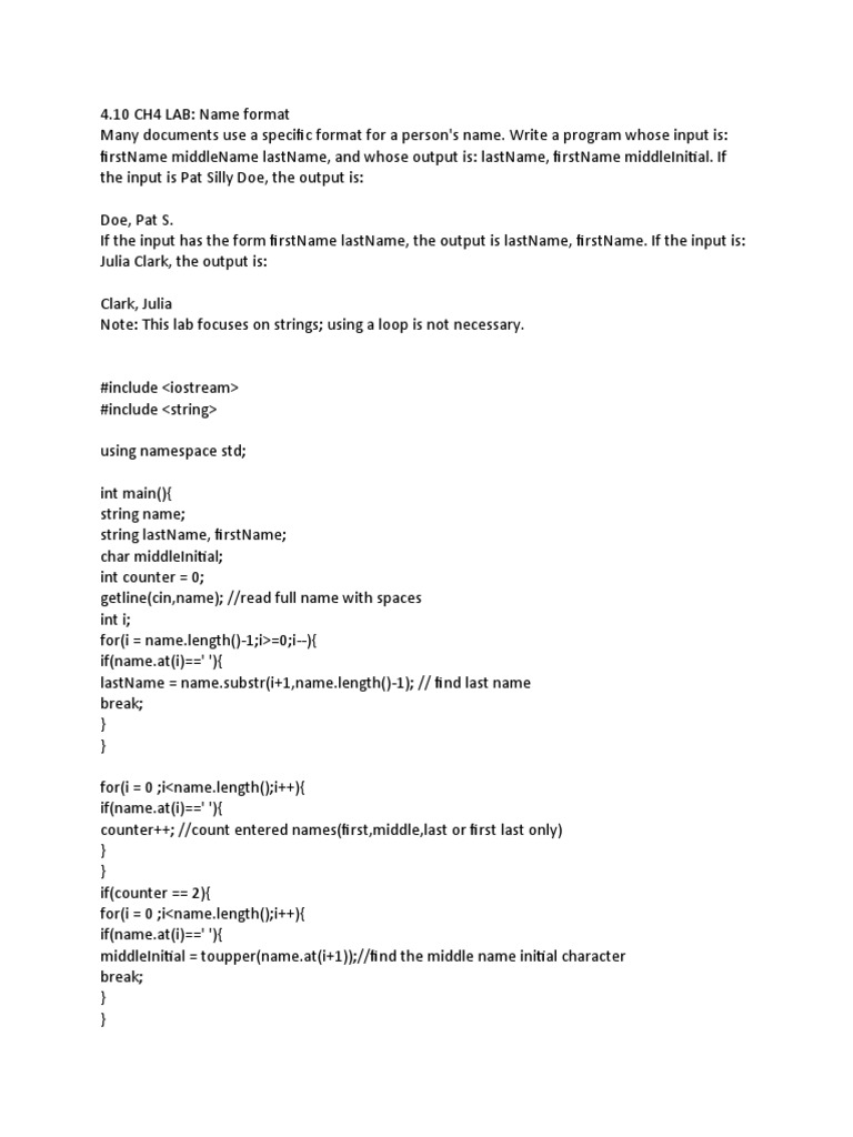 CH4 Lab: Name Formatting Guide | PDF